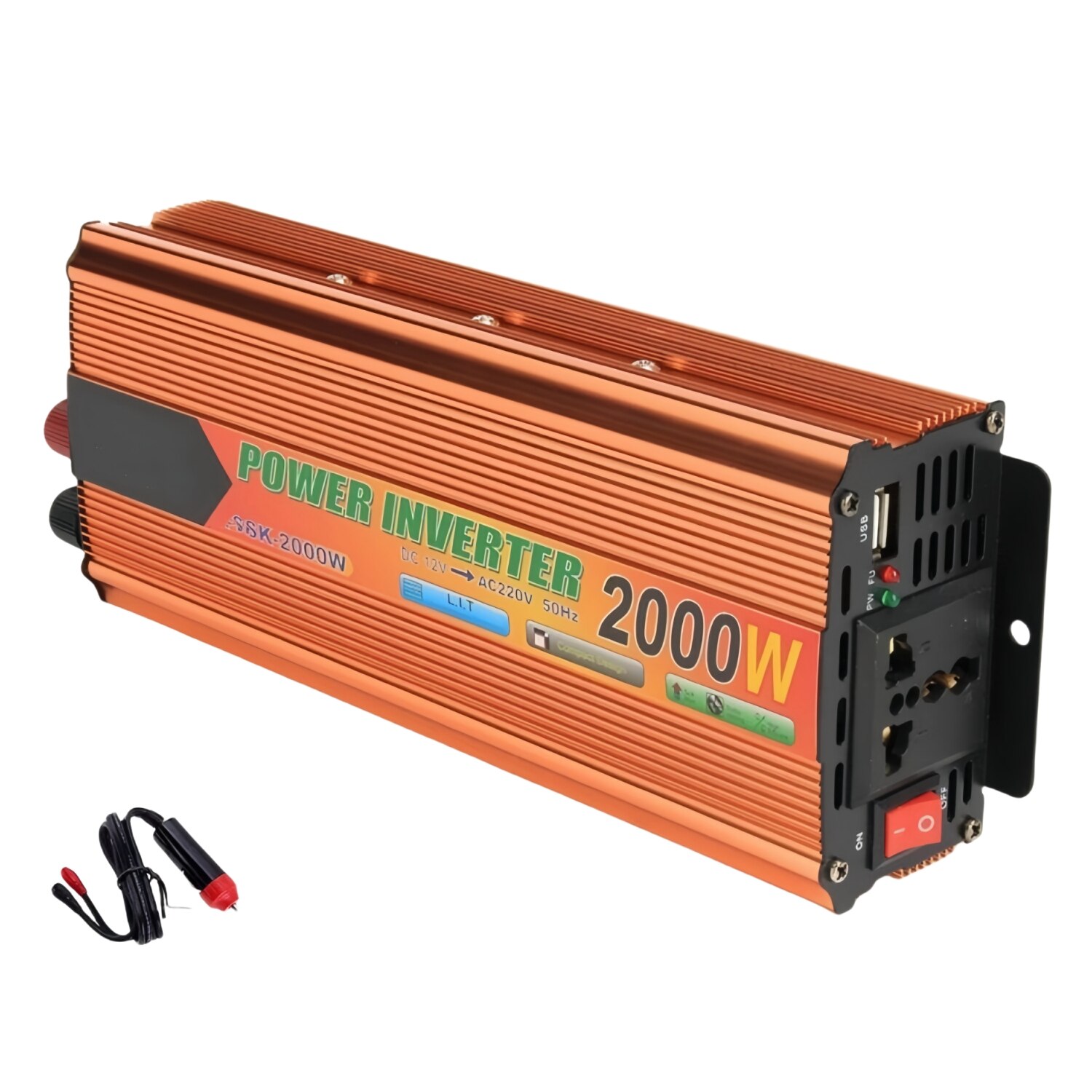 Invertor de tensiune, MOSMAOO®, 12V – 220V, putere 2000W, Conectare la bricheta sau la baterie ...