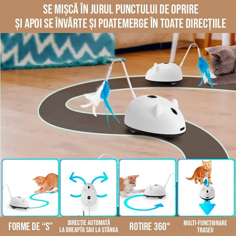 Jucarie in forma de soarece pentru pisici, interactiva 3 in1, cu lumina ...