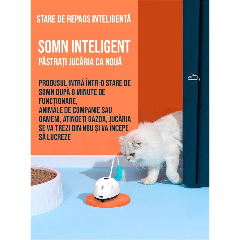 Jucarie in forma de soarece pentru pisici, interactiva 3 in1, cu lumina ...