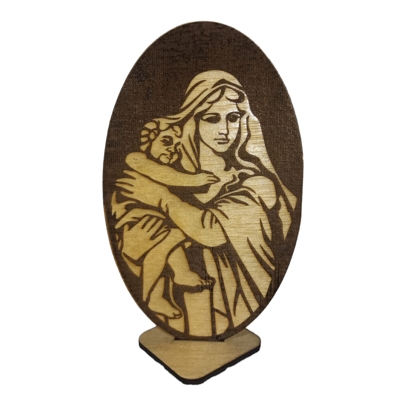 Icoana Maria cu Pruncul gravata pe lemn de mesteacan 18 x 10 cm - eMAG.ro