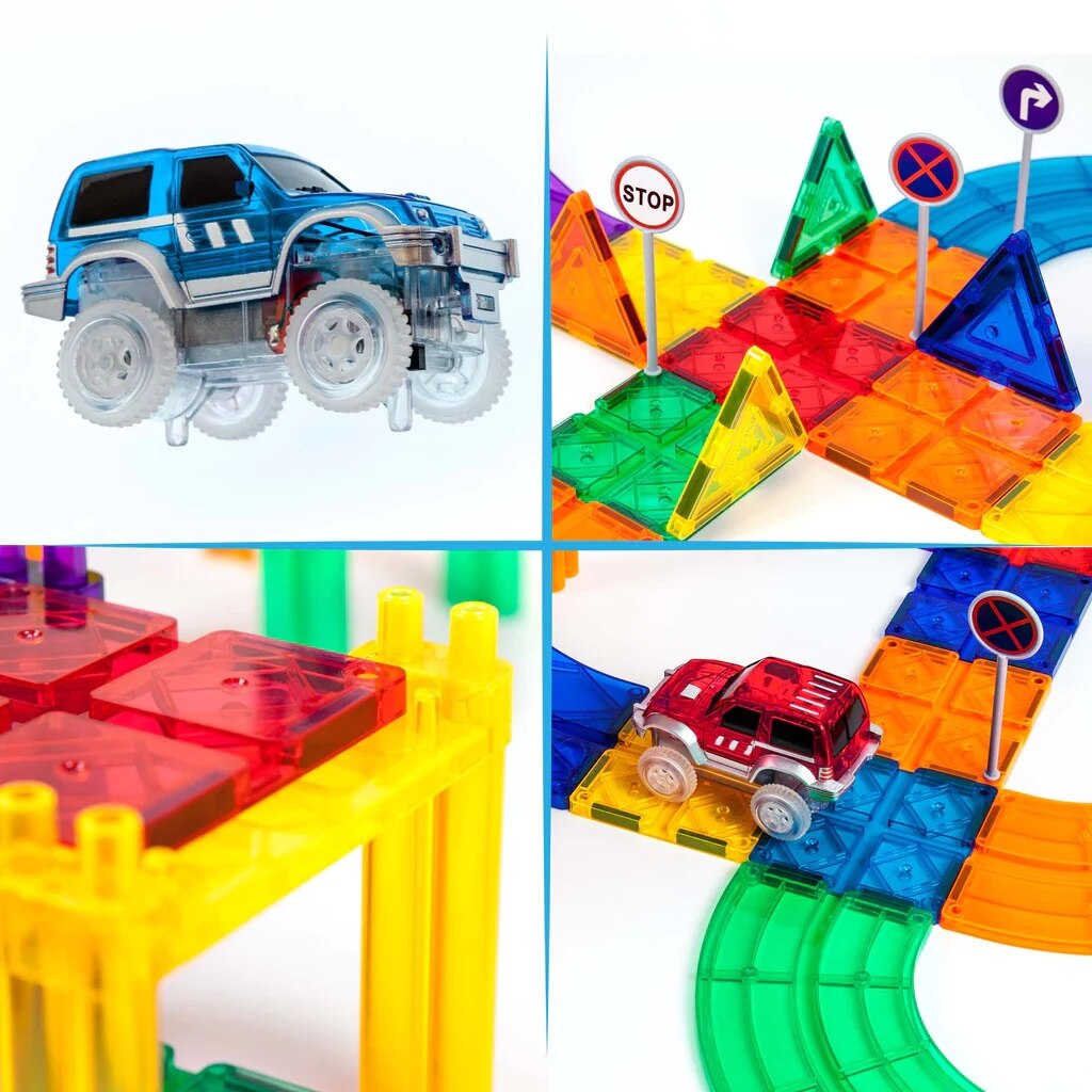 Set PicassoTiles Pista de curse 128 piese magnetice de constructie ...