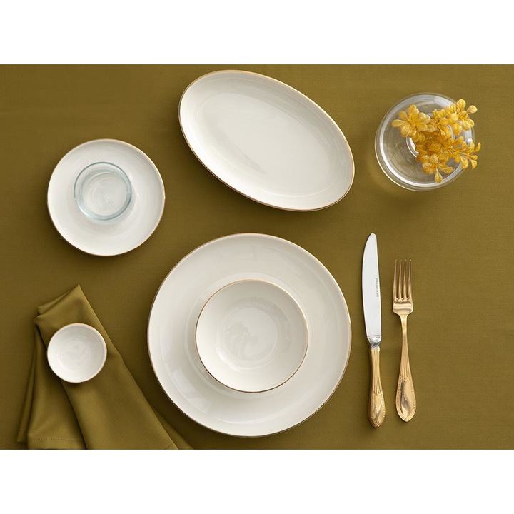 Set vesela portelan, English Home, Torino, 26 piese, alb-auriu - eMAG.ro