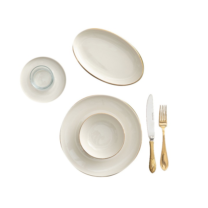 Set vesela portelan, English Home, Torino, 26 piese, alb-auriu - eMAG.ro