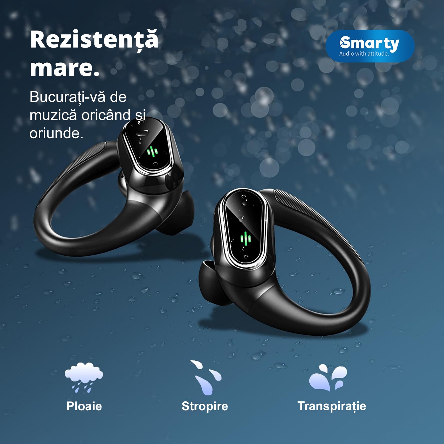 Casti audio wireless Smarty® Sport Q78, fara fir, carcasa de incarcare ...