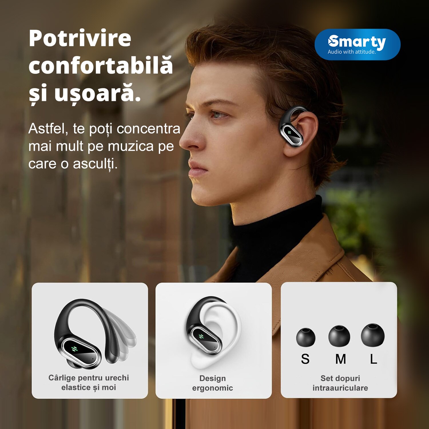 Casti audio wireless Smarty® Sport Q78, fara fir, carcasa de incarcare ...