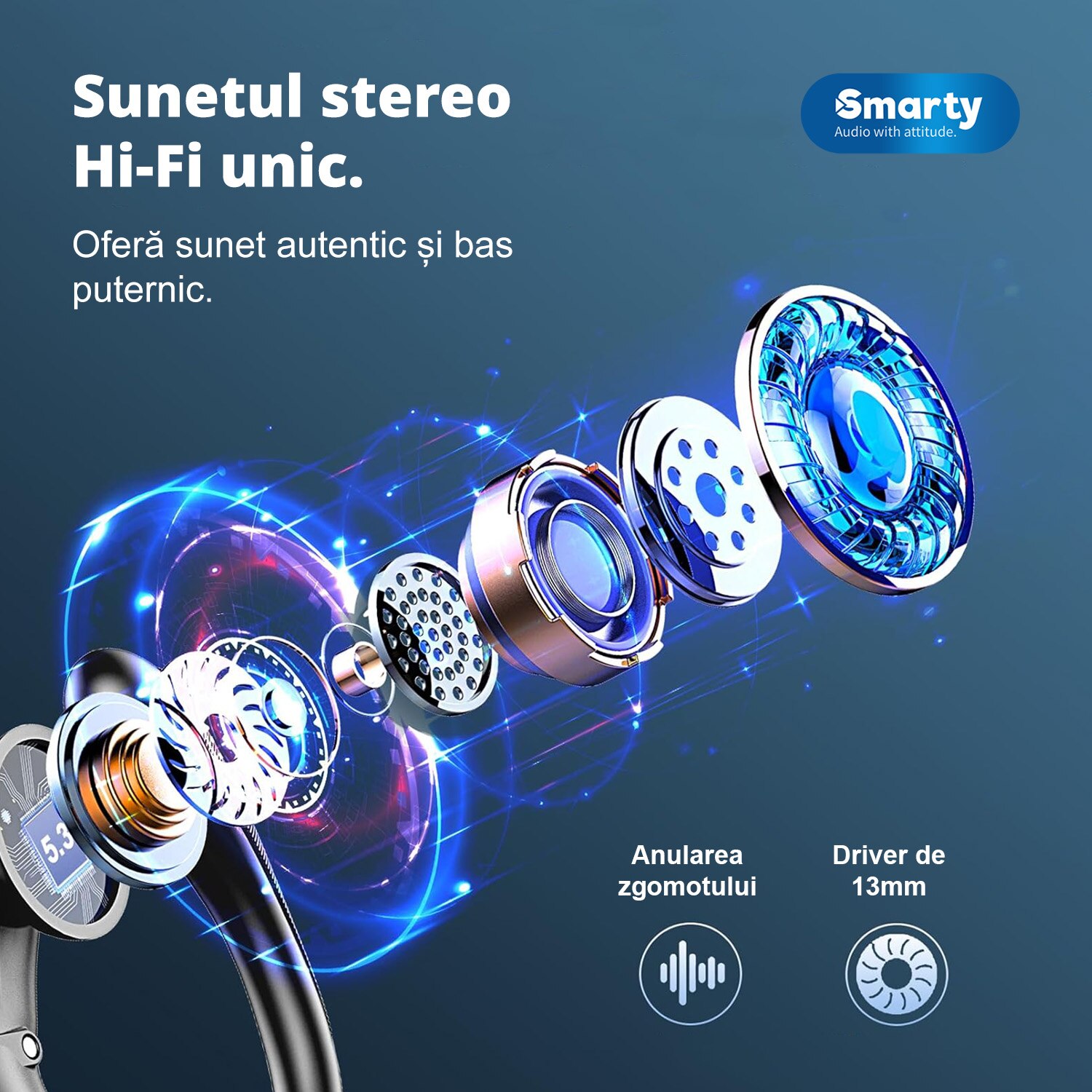 Casti audio wireless Smarty® Sport Q78, fara fir, carcasa de incarcare ...