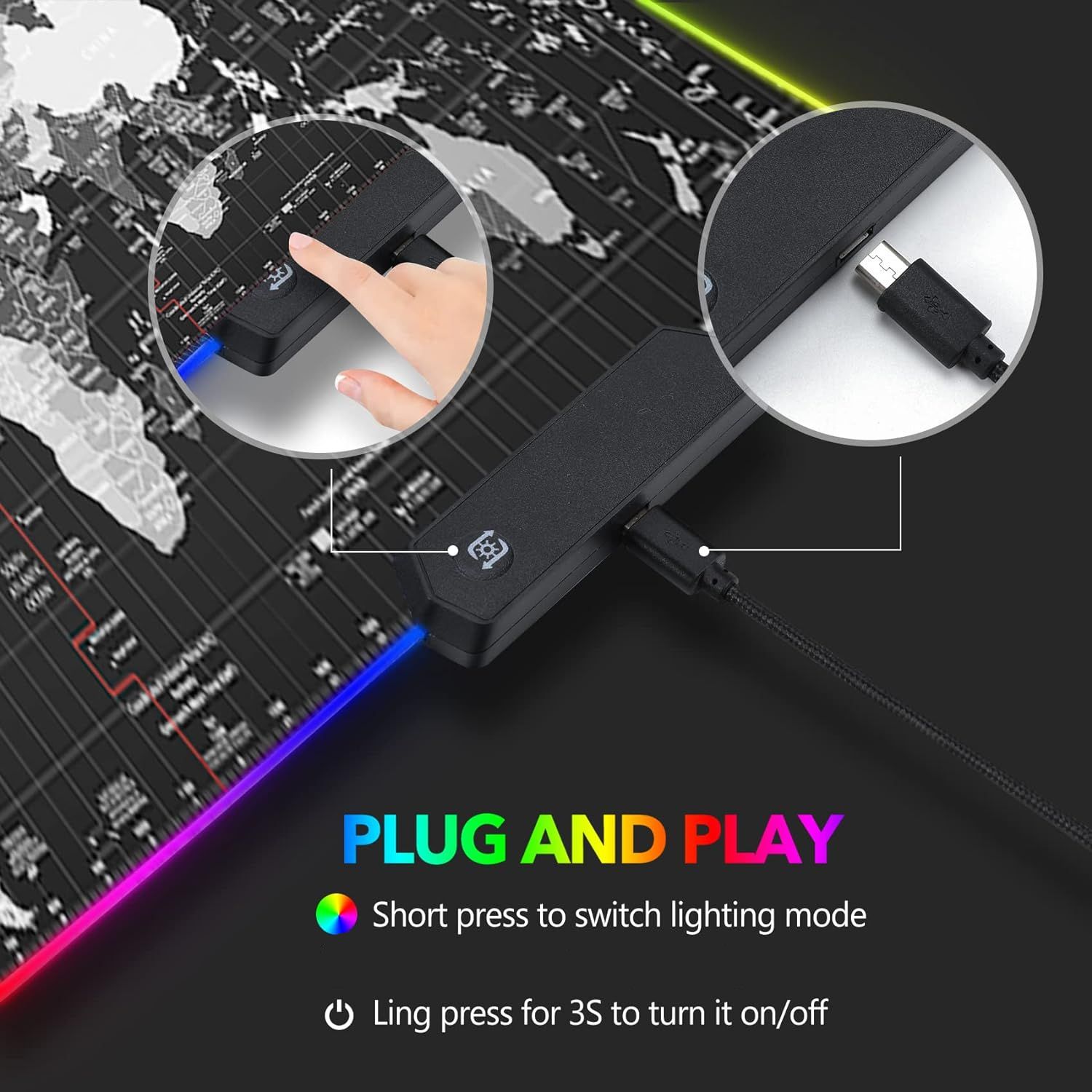Mousepad Gaming Profesional, RGB, Iluminare LED 12 Moduri, 7 Culori ...