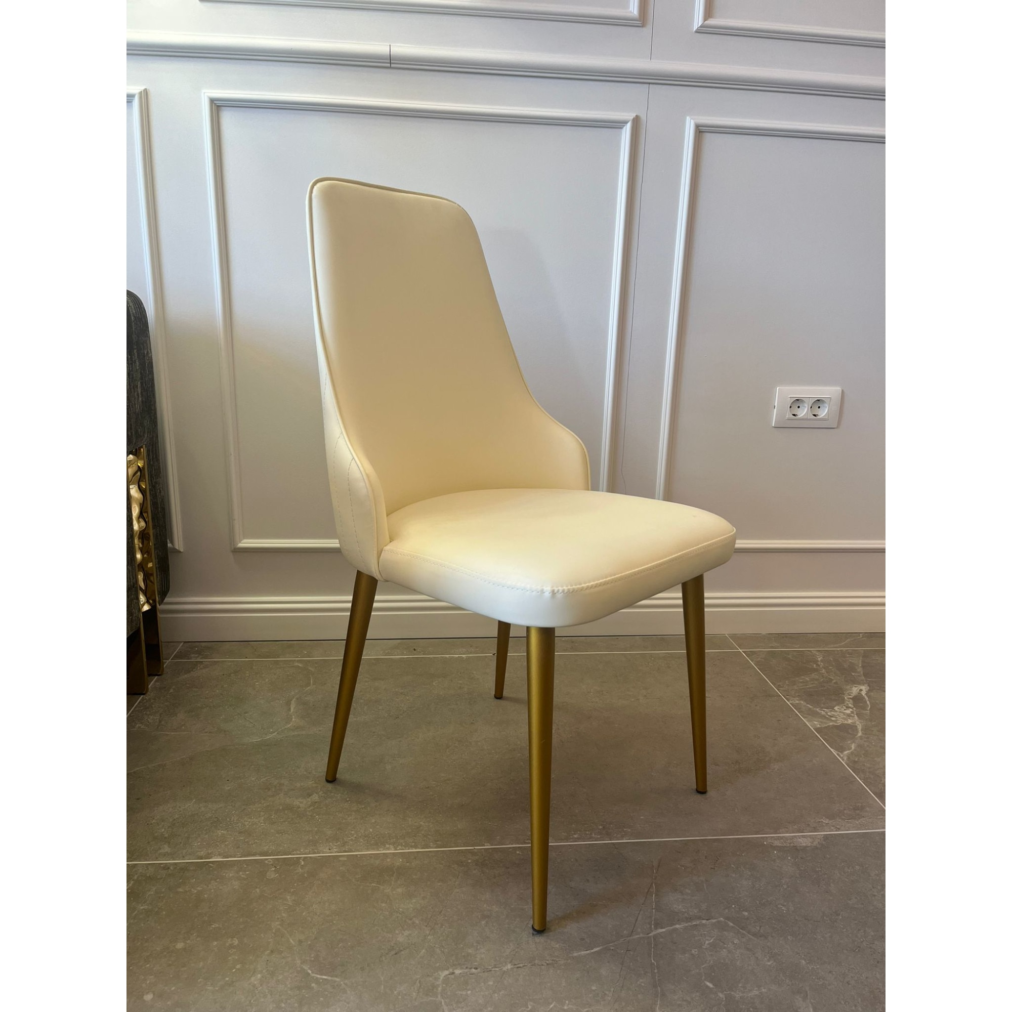 Scaun dining/bucatarie Glam, picioare metal, piele ecologica ivoire ...