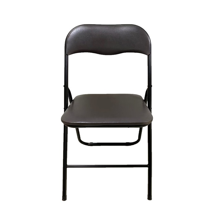 Scaun pliabil cu cadru metalic Negru, tapitat cu piele sintetica Maro ...