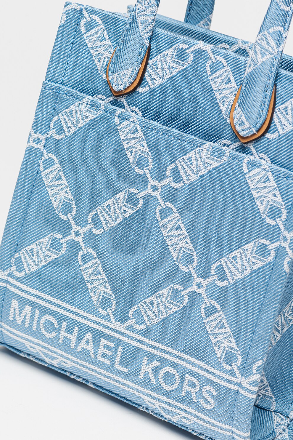 Michael Kors, Geanta din denim cu maner, Alb, Albastru - eMAG.ro