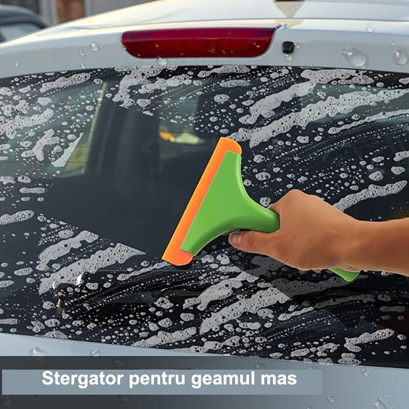 Set 2 Racleta pentru geamuri auto, Silicon, 19×15 cm, Verde/Portocaliu ...