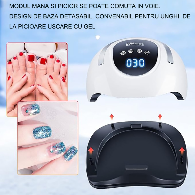 Lampa cu lumina UV, 220 W, 4 setari temporizatoare, Ecran tactil LCD ...