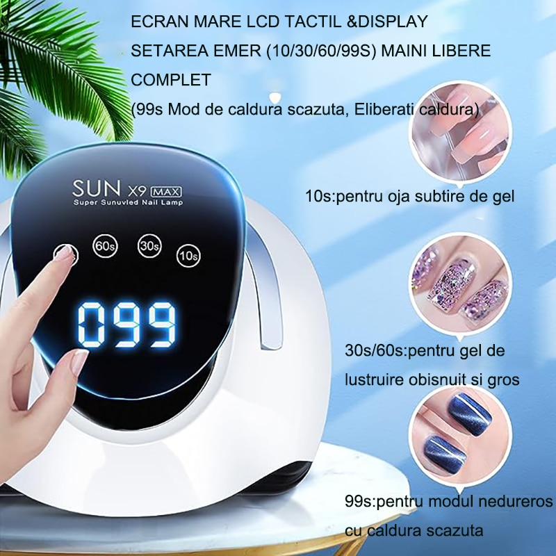 Lampa cu lumina UV, 220 W, 4 setari temporizatoare, Ecran tactil LCD ...