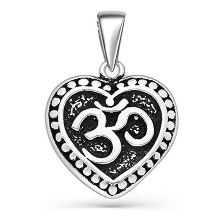 Pandantiv argint patinat Inima cu simbol sacru Aum - eMAG.ro