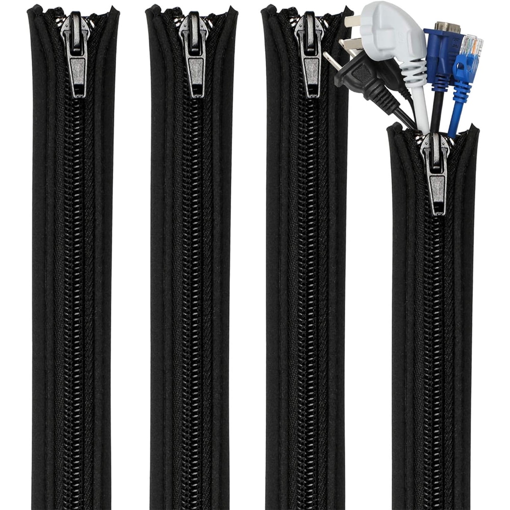 Set 4 Manson protectie cabluri, cu fermoar, diametru 3cm, 50cm, Negru ...