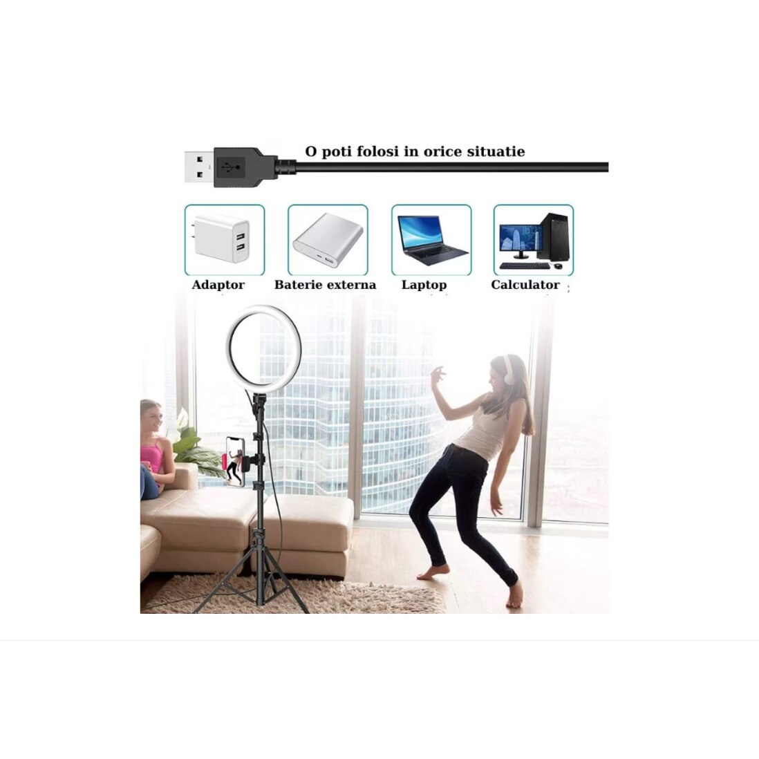 Lampa circulara Ring Light 26cm/10" INCH cu lumina RGB, Conectare usb ...