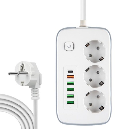 Prelungitor inteligent, JESWO, 9in1, 3 prize, 5xUSB 5V/2.4A, 1 PD, 2m ...