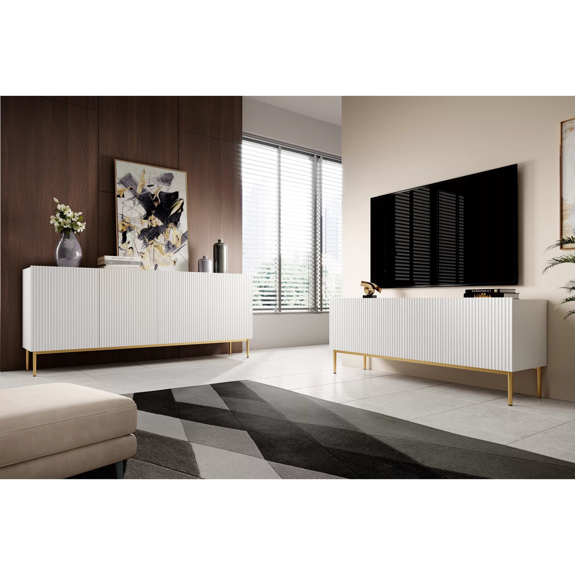 Comoda TV, Bogart, MDF, 150 x 53 x 45 cm, Alb/Auriu - eMAG.ro