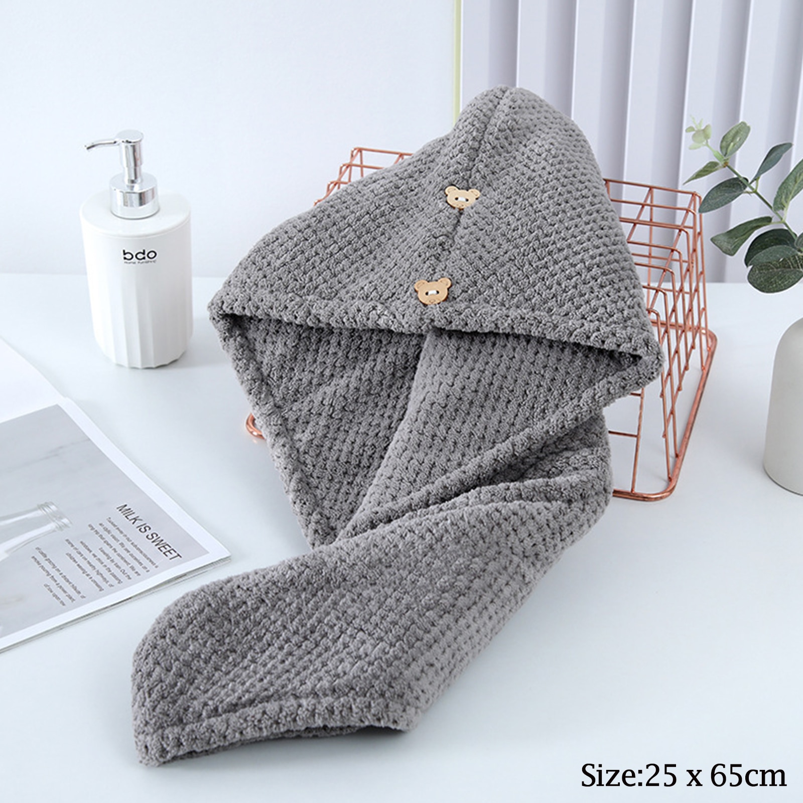 Set 2 prosop pentru uscat parul din microfibra, NUODWELL, Cu nasture ...