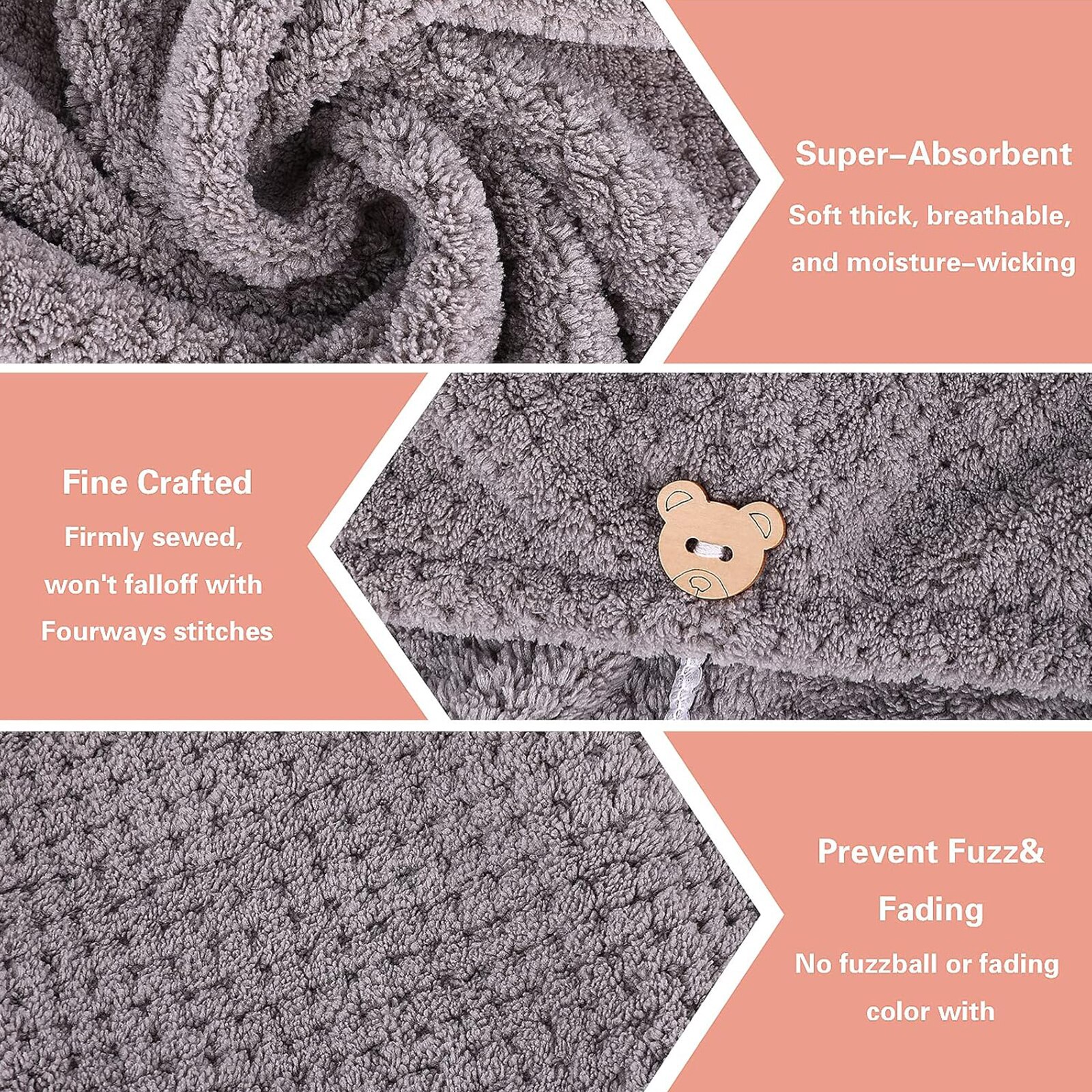 Set 2 prosop pentru uscat parul din microfibra, NUODWELL, Cu nasture ...