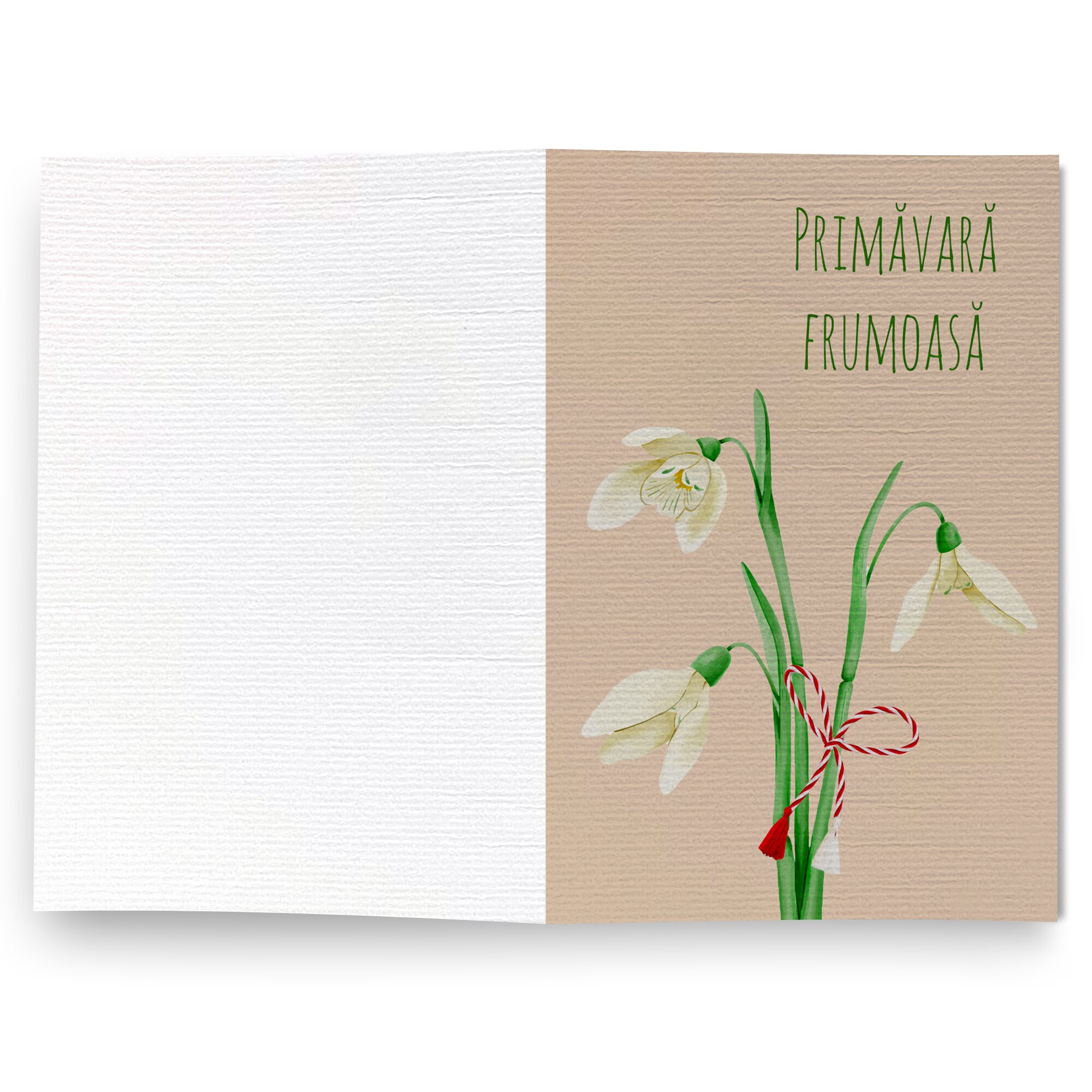 Felicitare pliata 1 Martie 10x15 cm cu plic verde inclus, carton ...