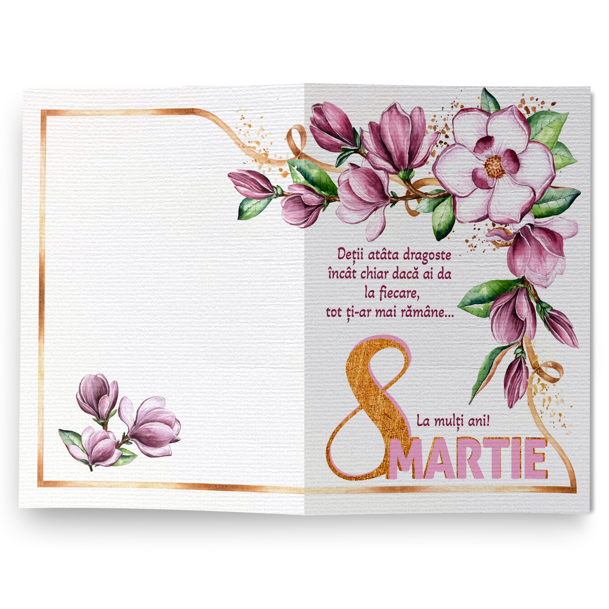 Felicitare pliata 8 Martie 10x15 cm cu plic roz inclus, carton texturat ...