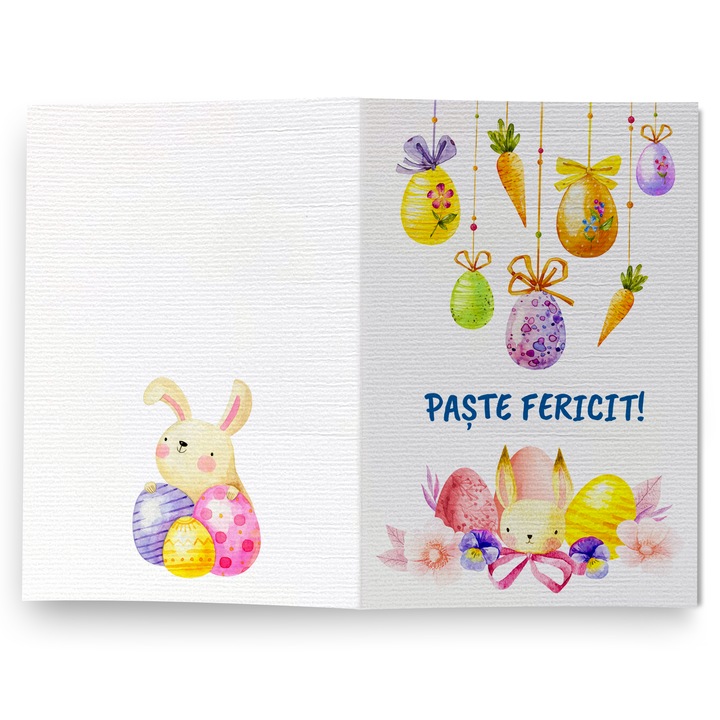 Felicitare pliata Paste 10x15 cm cu plic albastru inclus, carton ...