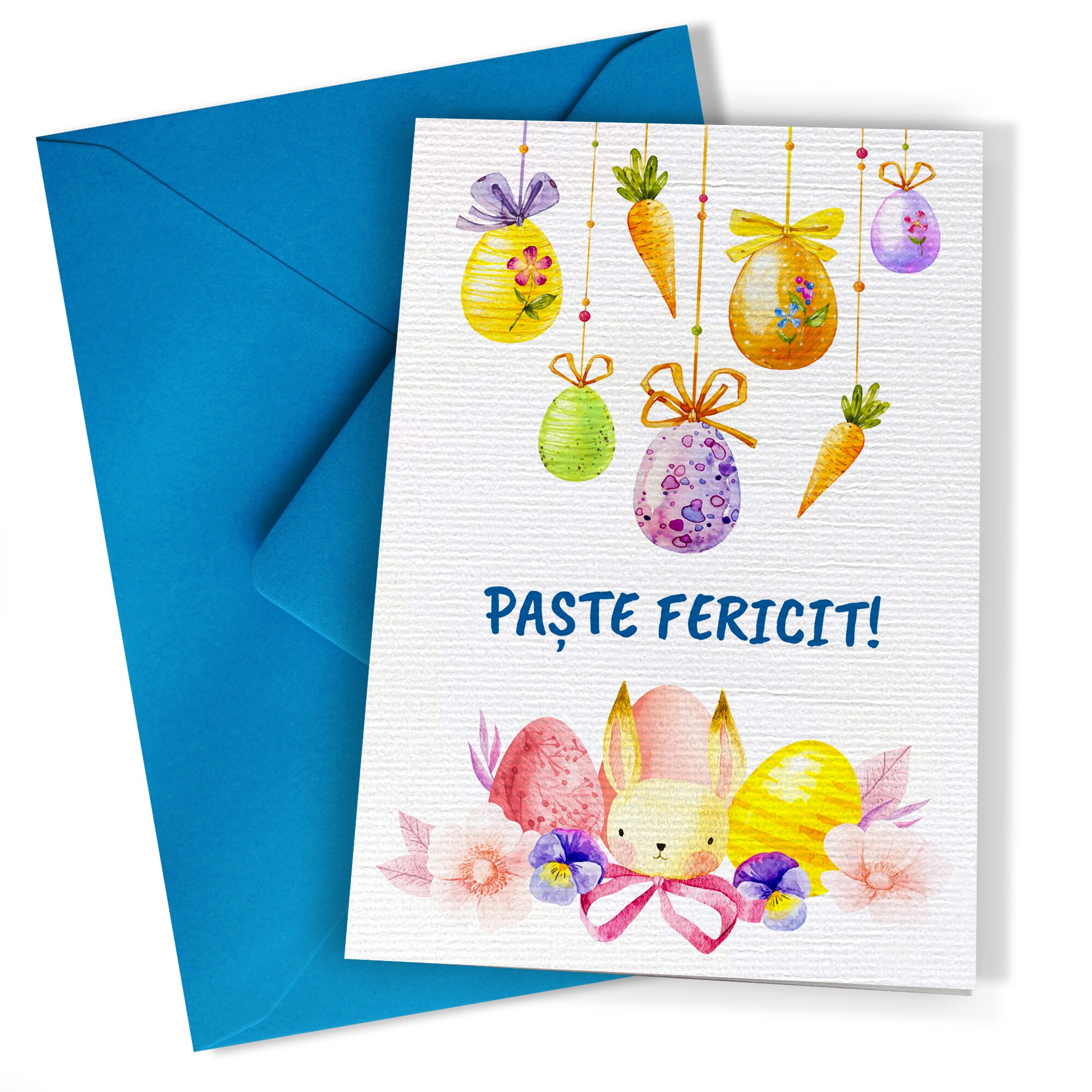 Felicitare pliata Paste 10x15 cm cu plic albastru inclus, carton ...