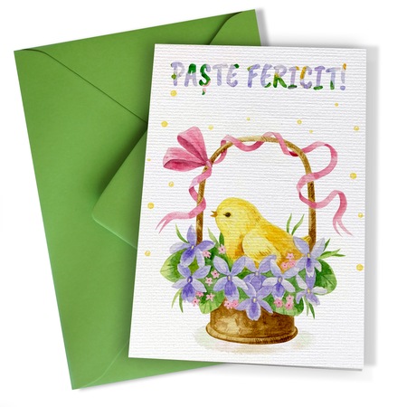 Felicitare pliata Paste 10x15 cm cu plic verde inclus, carton texturat ...