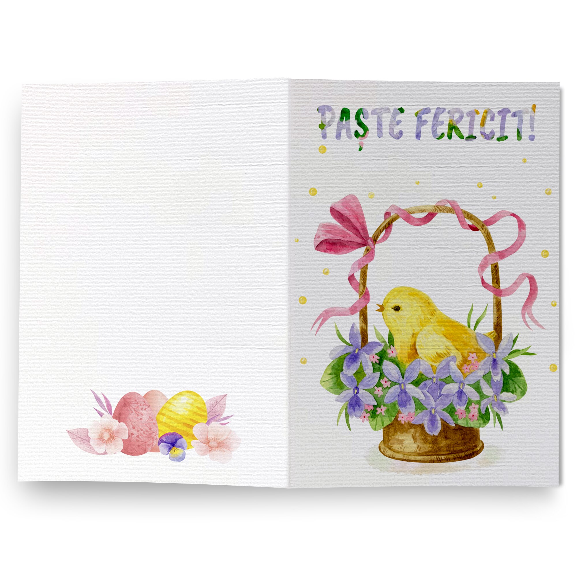 Felicitare pliata Paste 10x15 cm cu plic verde inclus, carton texturat ...