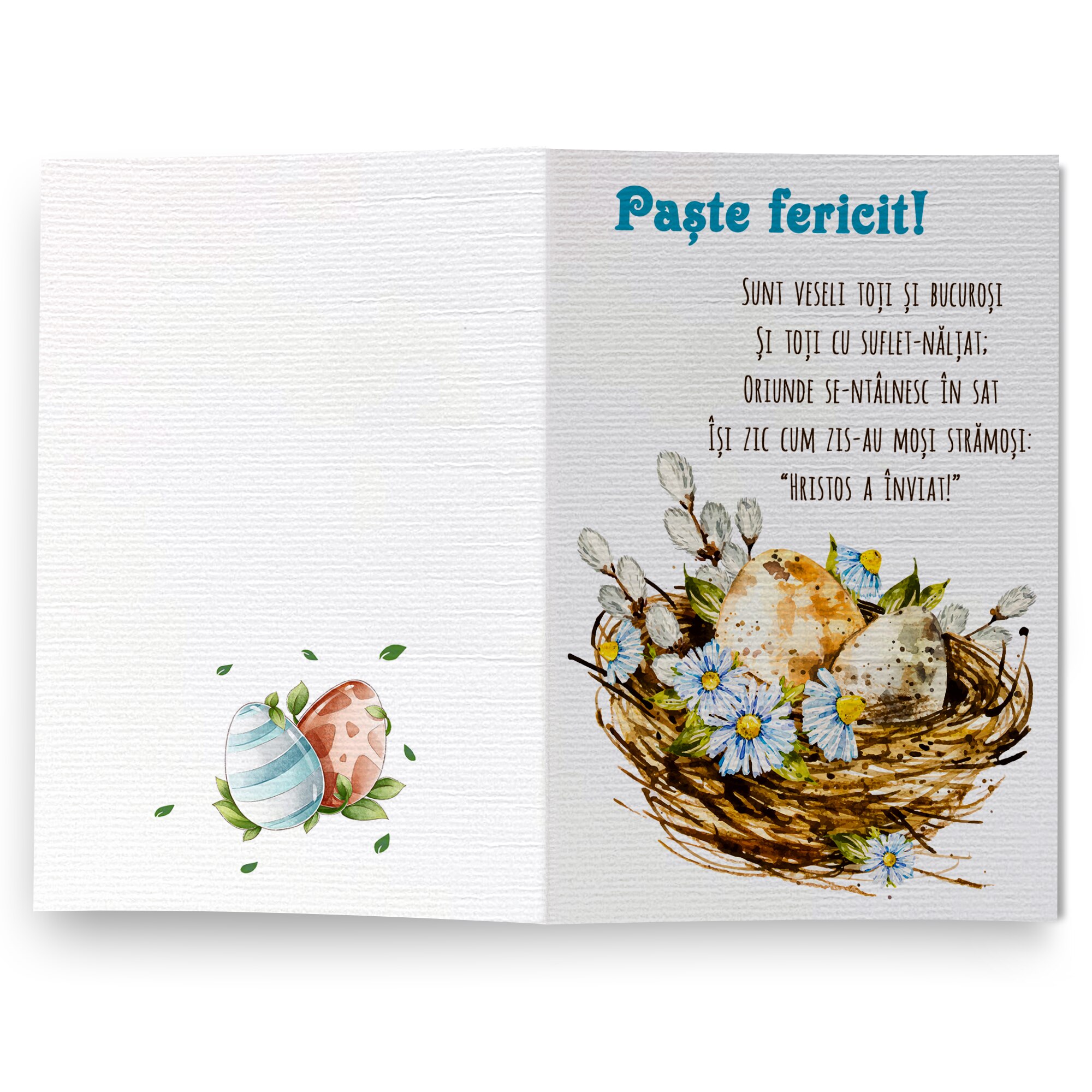 Felicitare pliata Paste 10x15 cm cu plic albastru inclus, carton ...