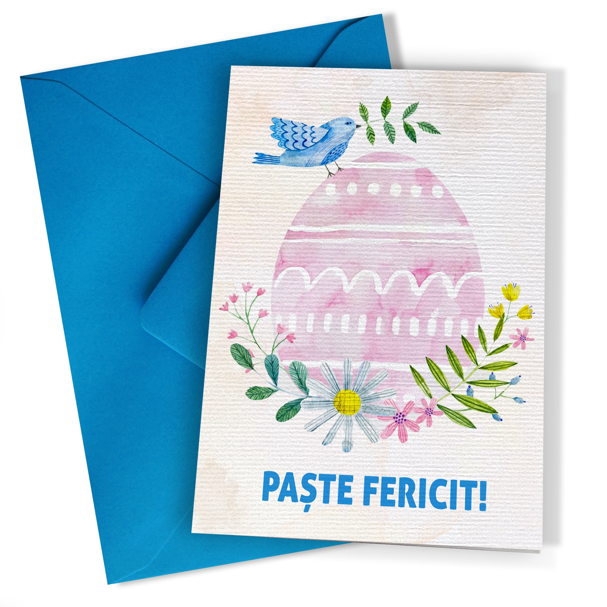 Felicitare pliata Paste 10x15 cm cu plic albastru inclus, carton ...