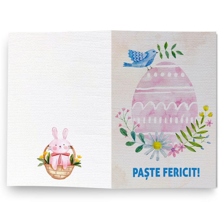 Felicitare pliata Paste 10x15 cm cu plic albastru inclus, carton ...