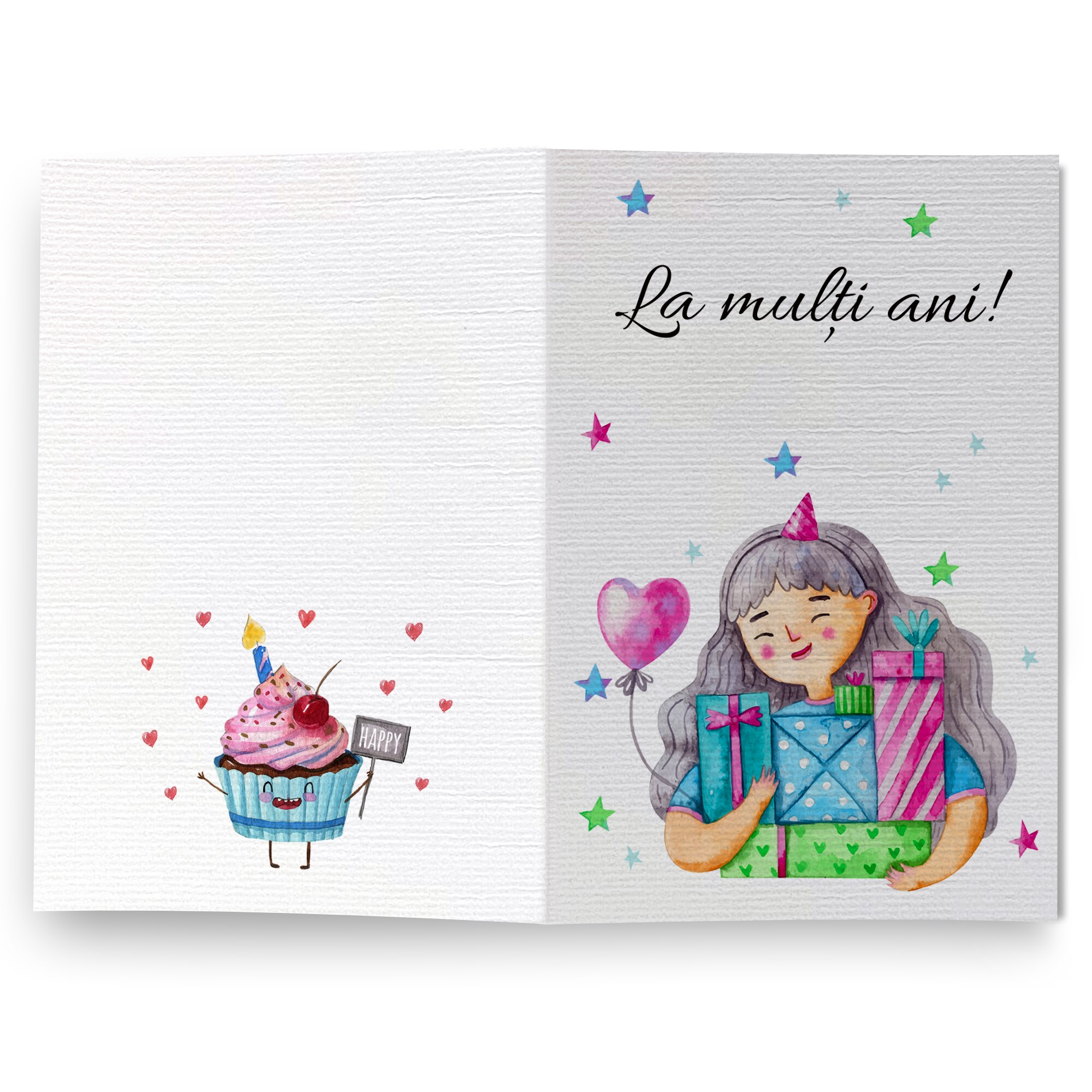 Felicitare pliata 10x15 cm cu plic fucsia inclus, carton texturat ...