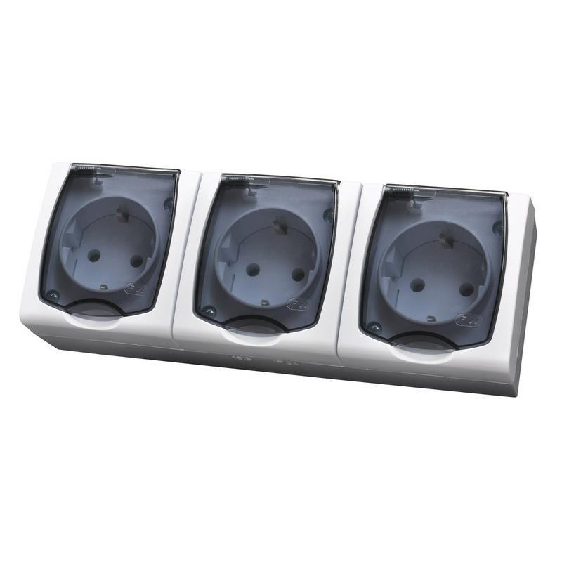 Priza tripla SCHUKO, Ospel, IP44, Transparent, Standard - eMAG.ro