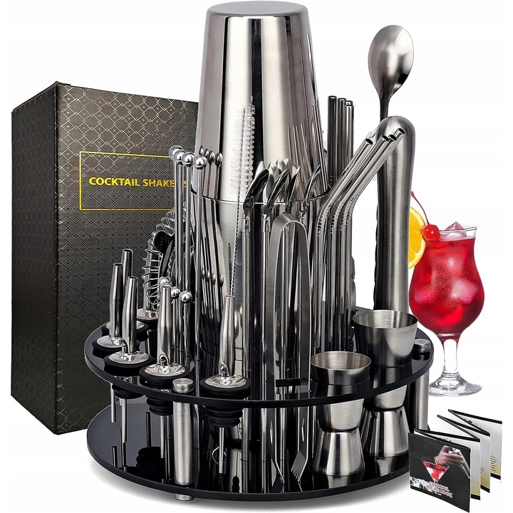 Set de barman pentru preparare bauturi, Luka, Suport rotativ la 360 ...