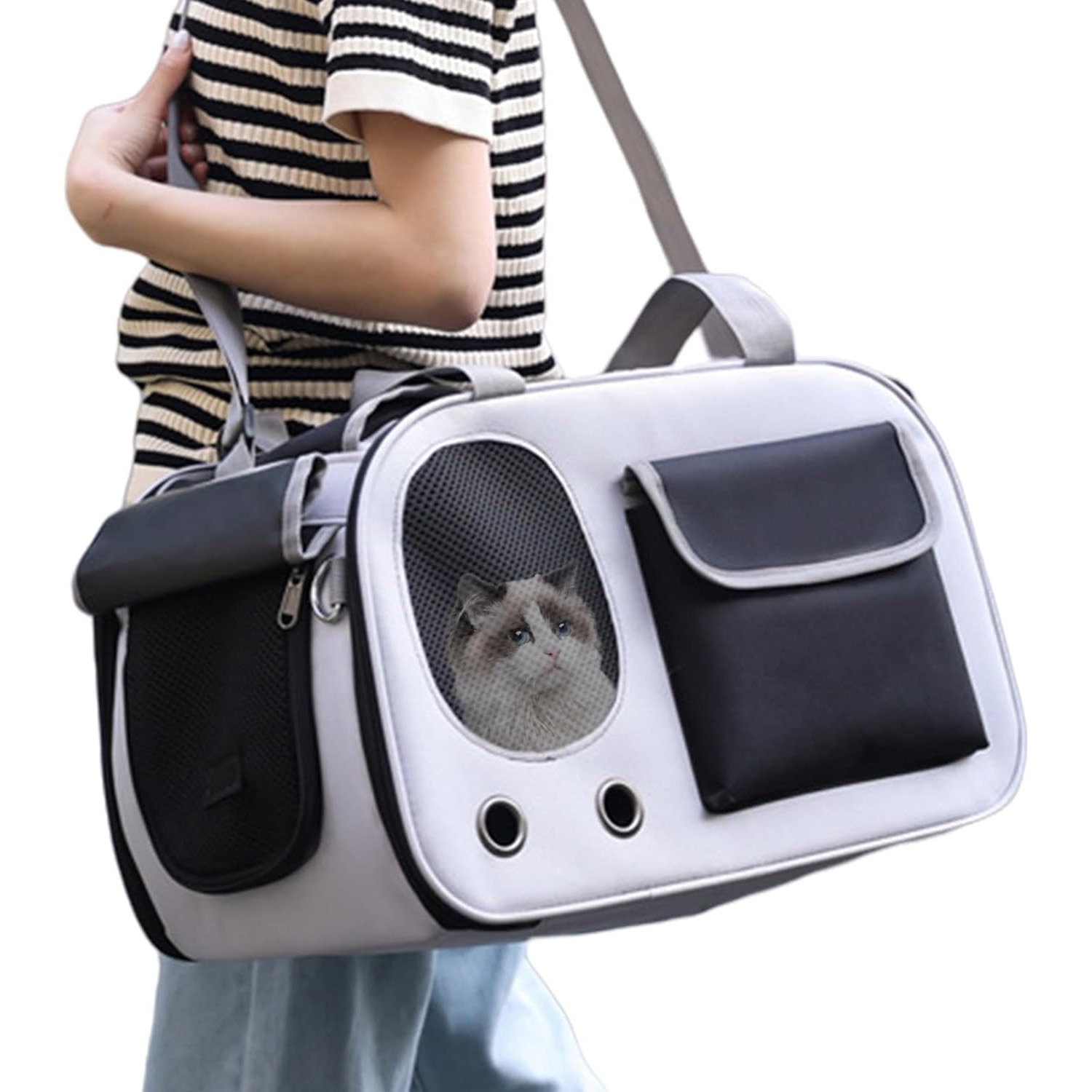 Geanta transport animale cu Fereastra Top Mesh, Panza, Pliabila, maxim ...