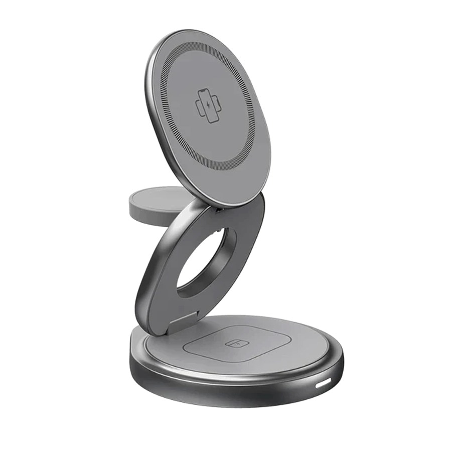 Incarcator Wireless pliabil 3 in 1, MagSafe, Multifunctional, 15W, Gri ...