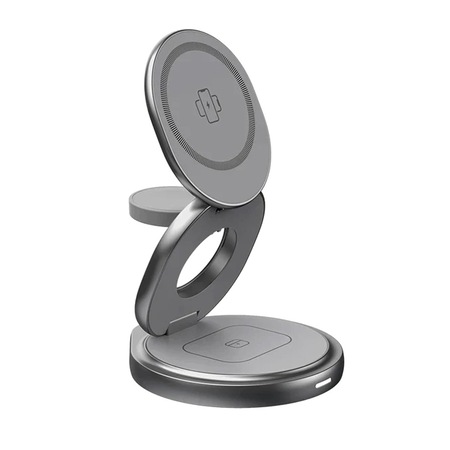 Incarcator Wireless pliabil 3 in 1, MagSafe, Multifunctional, 15W, Gri ...