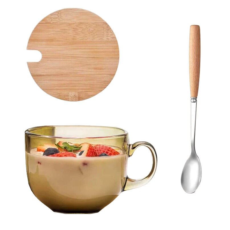 Bol cu capac si lingura Veboo, sticla, maro, 430 ml - eMAG.ro