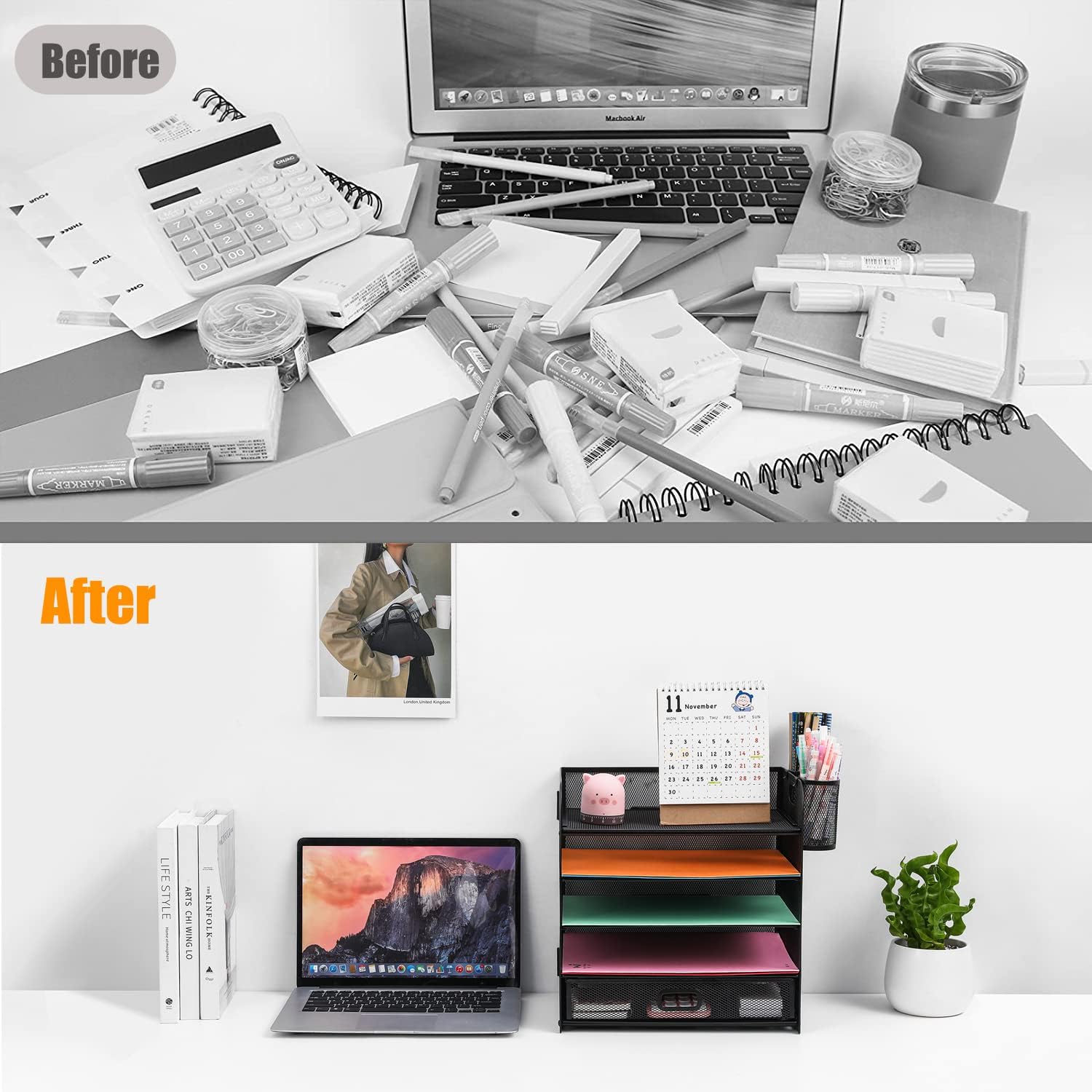 Органайзер за бюро, 5 отделения, С чекмеджета, MunDeir, Черен - eMAG.bg