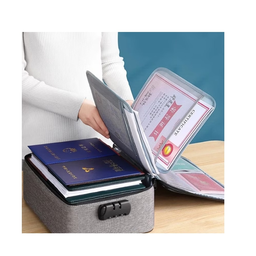 Husa depozitare acte si documente, cu cifru, 24.5x18.5x10cm, Gri - eMAG.ro