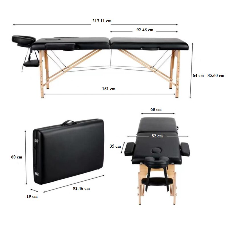 Pat de masaj pliabil, Hedo, Metal, Capacitate incarcare 250 kg, Negru ...