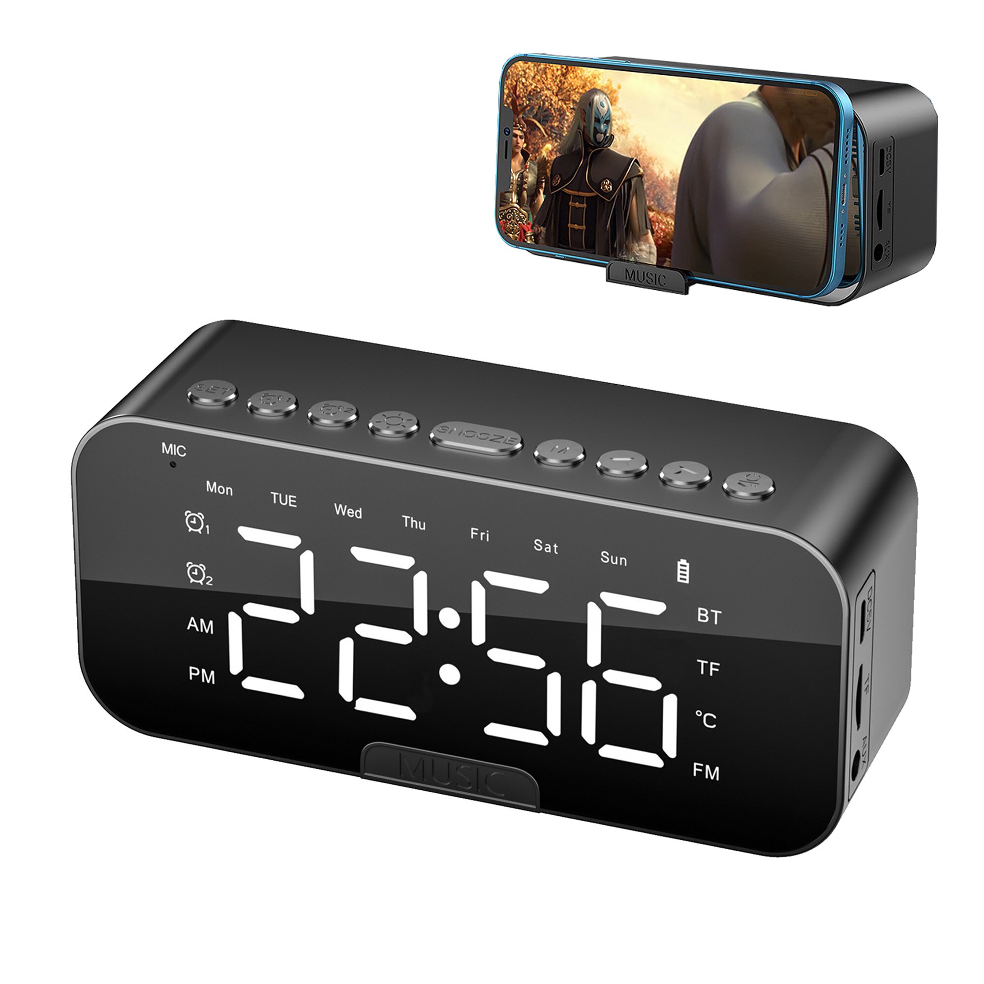 Radio cu ceas, 2 Alarma, Difuzor Bluetooth, Cu Afisarea temperaturii si ...