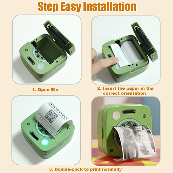 Mini imprimanta termica/3 role hartie, Portabila, Verde - eMAG.ro