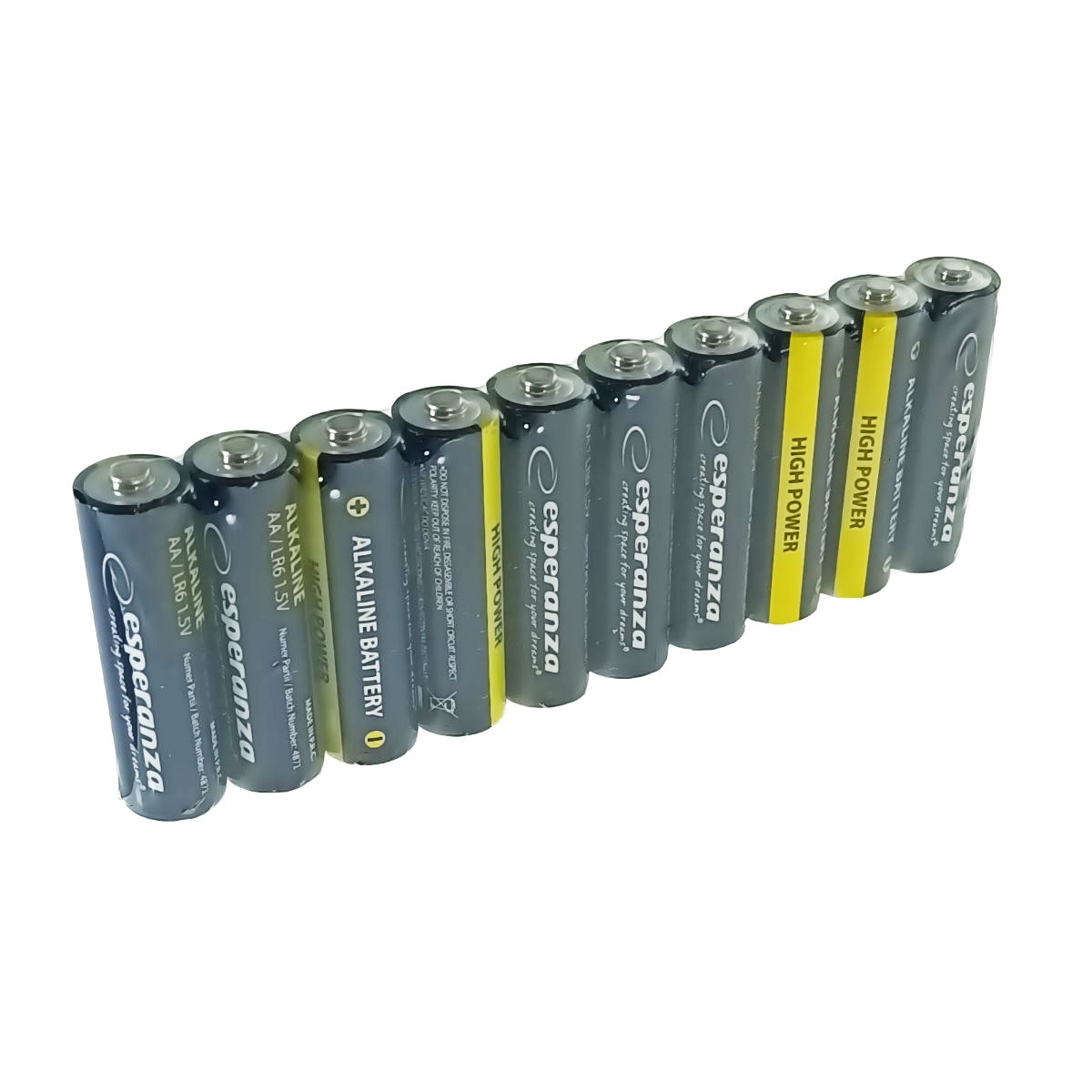 Set 10 baterii alcaline AA R6, Esperanza High Power 95980, 1.5V - eMAG.ro