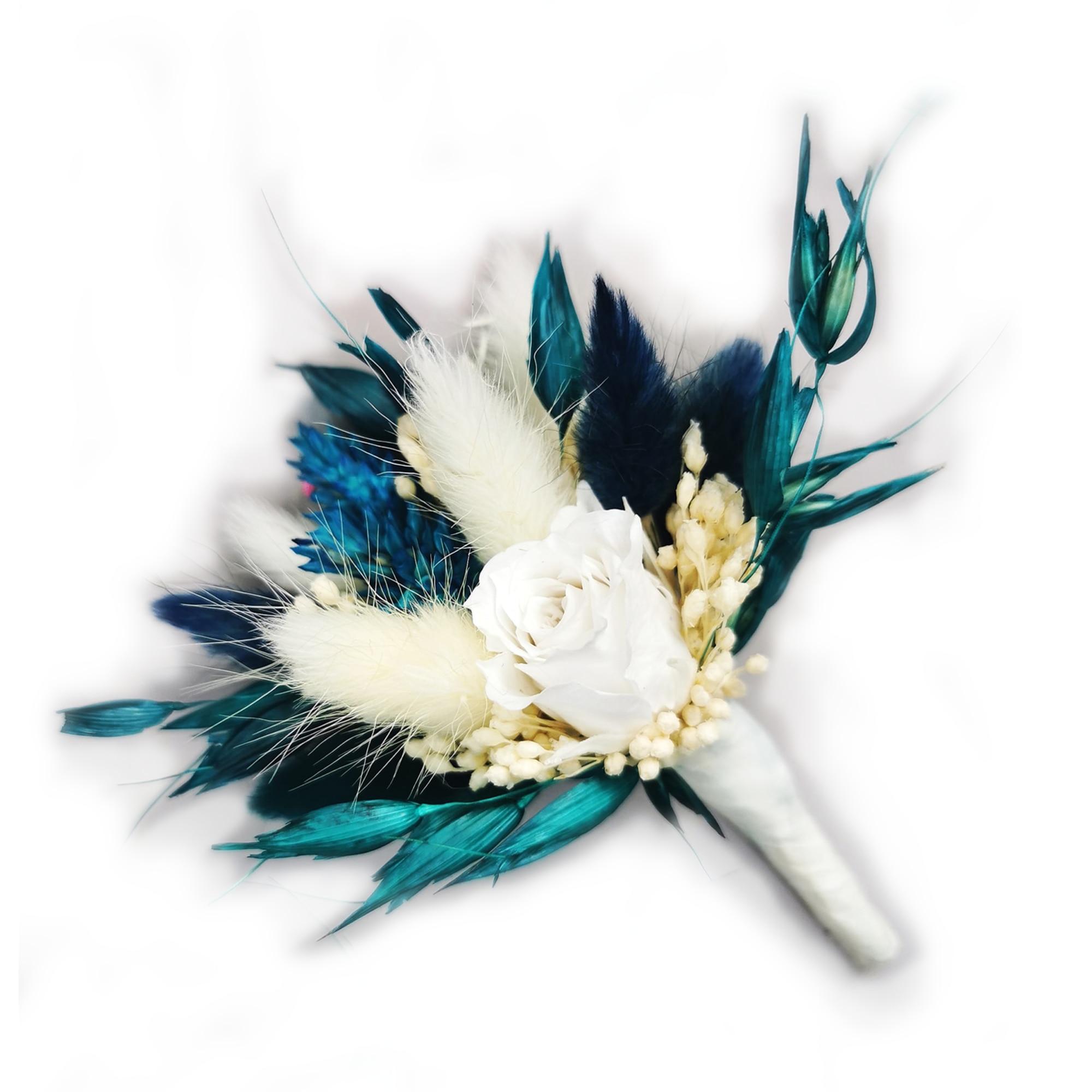 Cocarda, Floare de piept, Mini roza criogenata si plante uscate, Alb ...