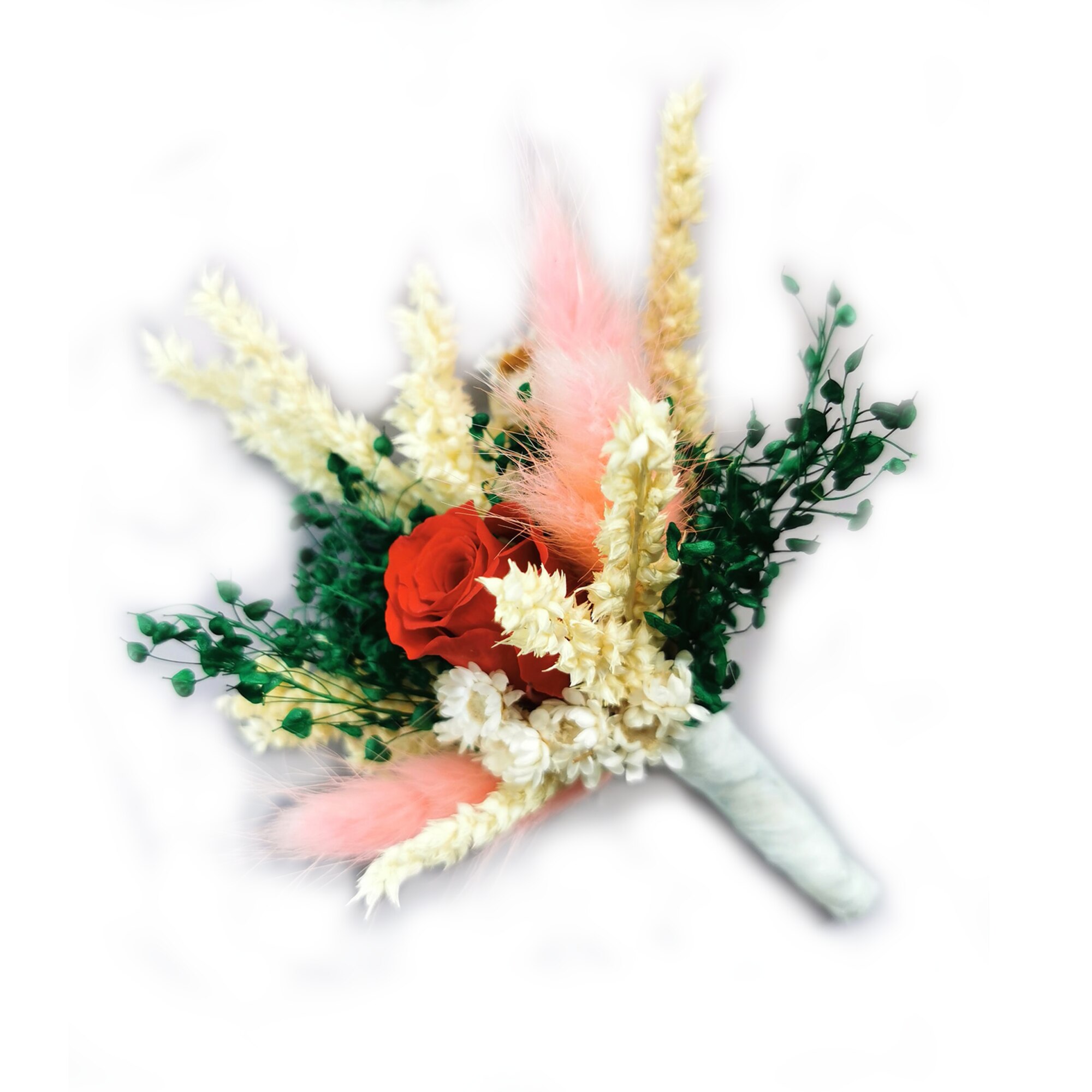 Cocarda, Floare de piept, Mini roza criogenata si plante uscate, rosie ...