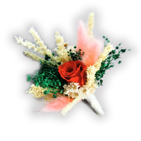 Cocarda, Floare de piept, Mini roza criogenata si plante uscate, rosie ...