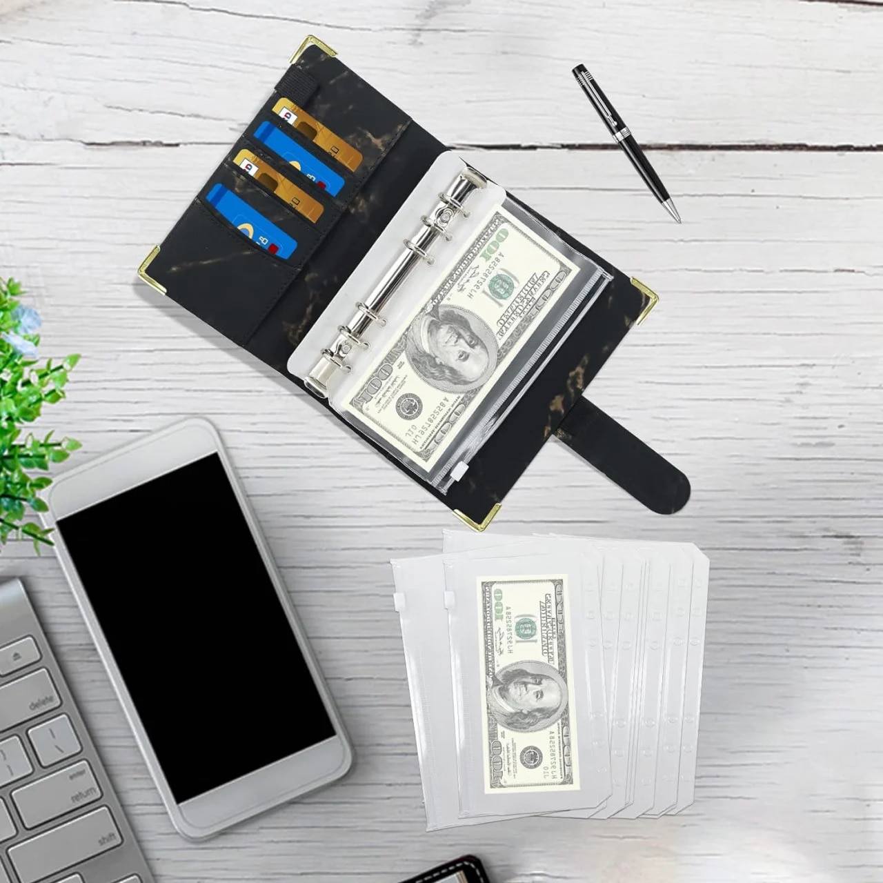 Set organizator pentru bani/carduri, 12 folii si 24 etichete Vanvene ...